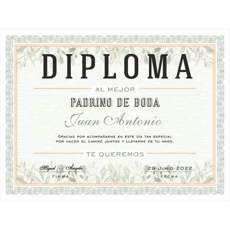 Diploma agradecimiento diseño Primavera Extra Con marco de madera lacado